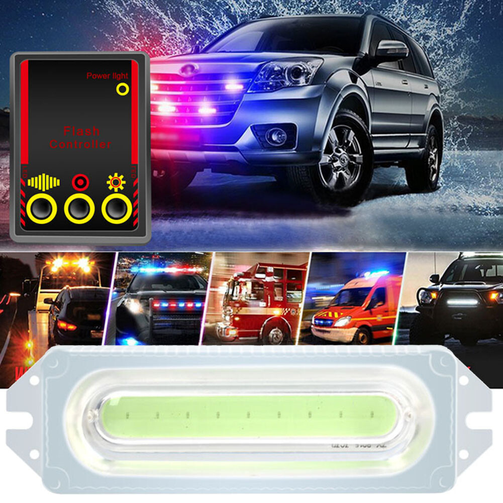 5# 12V 1 to 4 COB LED Car Motorcycle Strobe Light Grill Flashing Lamp ...