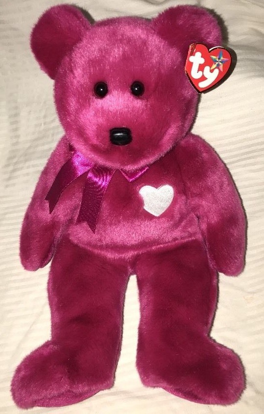 NEW 2001 Ty " VALENTINA" Raspberry Teddy Bear LG 14" Plush Beanie ...