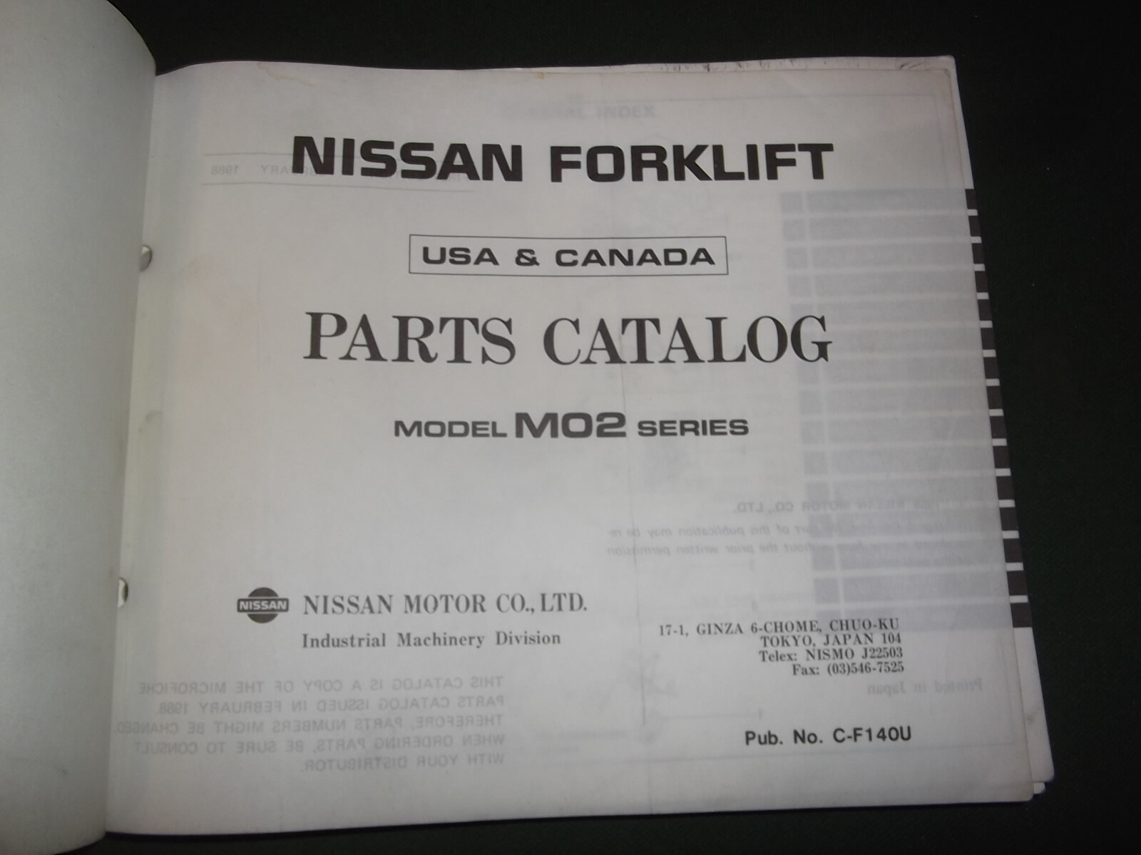 NISSAN M02 SERIES FORKLIFT LIFT TRUCK PARTS MANUAL BOOK CATALOG | eBay