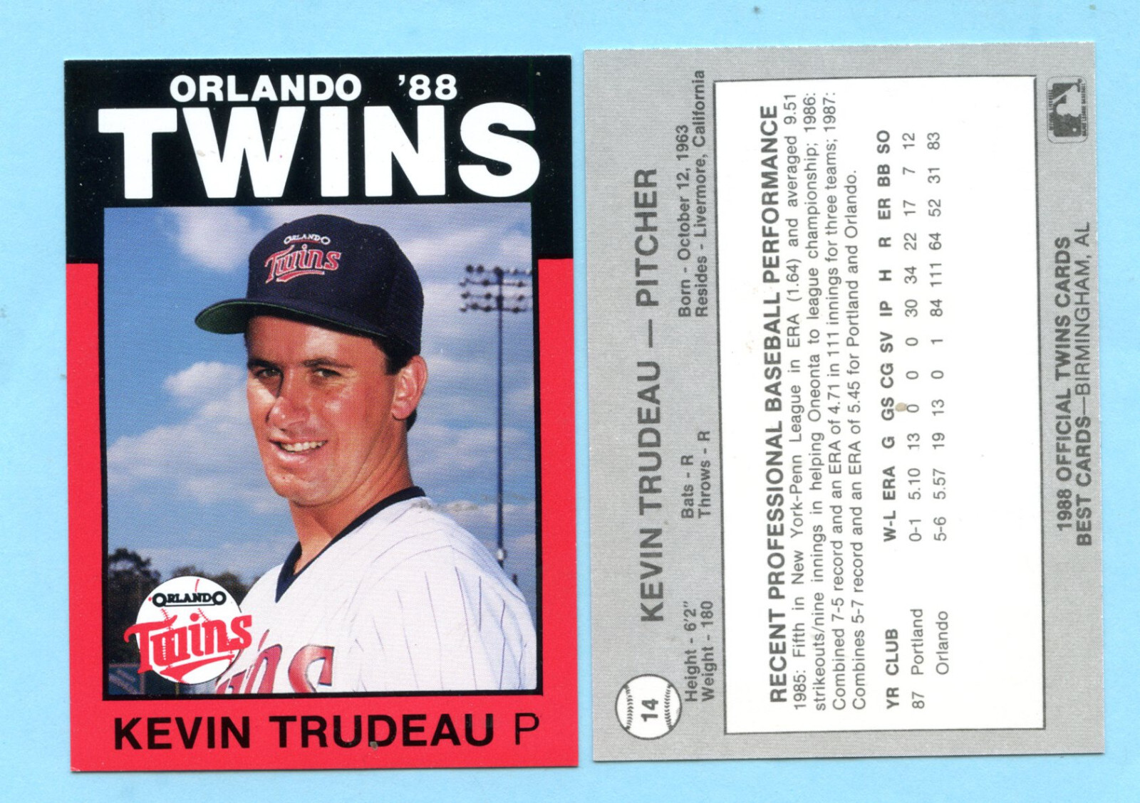 1988 Best Cards - Minor League - Orlando Twins - Kevin Trudeau - Box ...