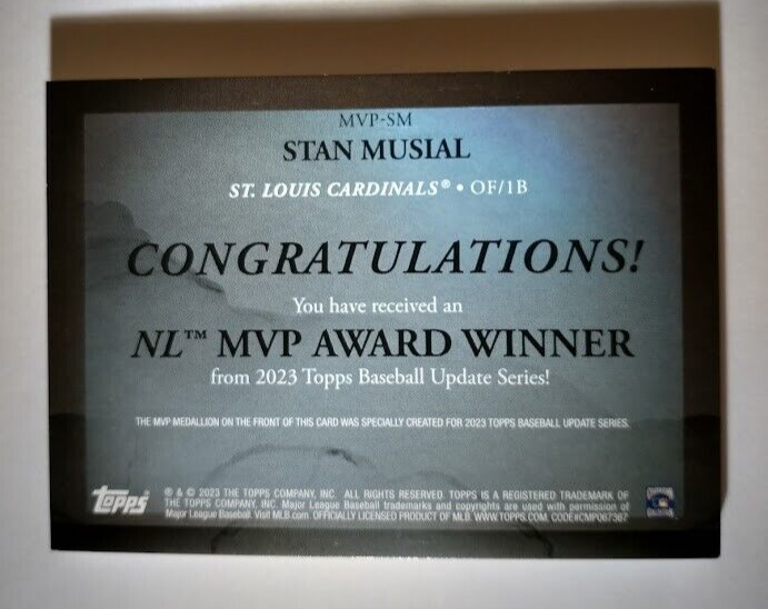 Stan Musial 2023 TOPPS UPDATE SERIES 1948 NL MVP AWARD WINNER MEDALLION ...