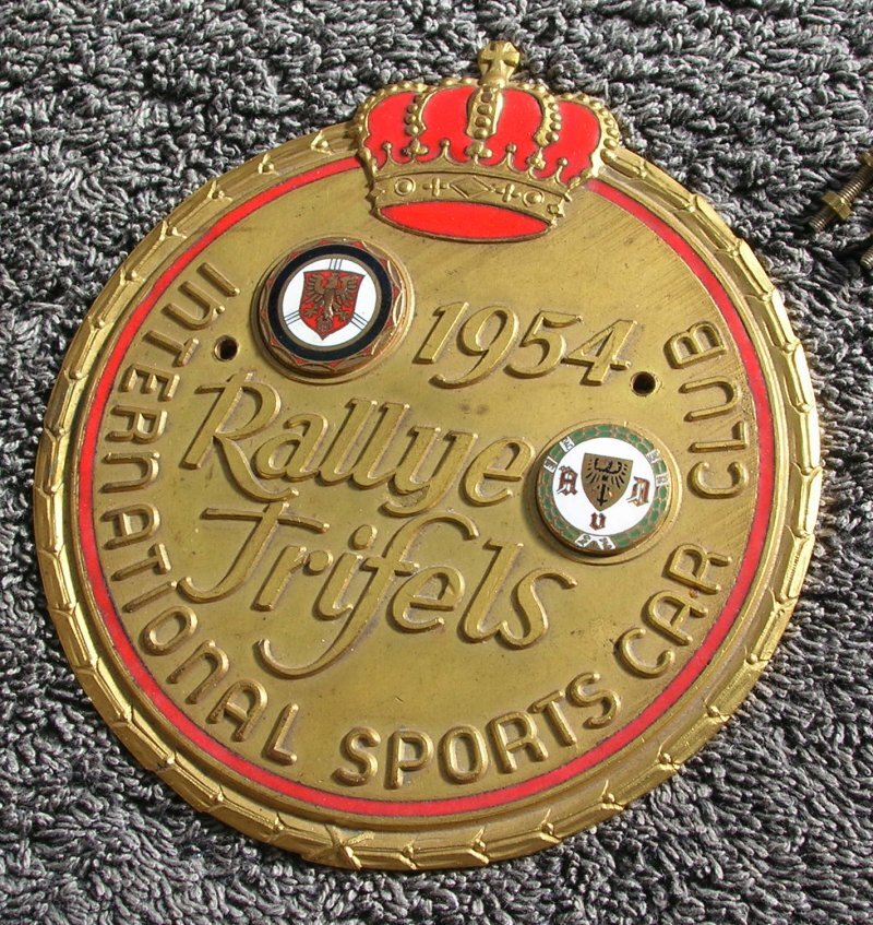 RALLY CAR BADGE INTERNATIONAL SPORTS CLUB TRIFELS RALLYE VINTAGE 1954 ...
