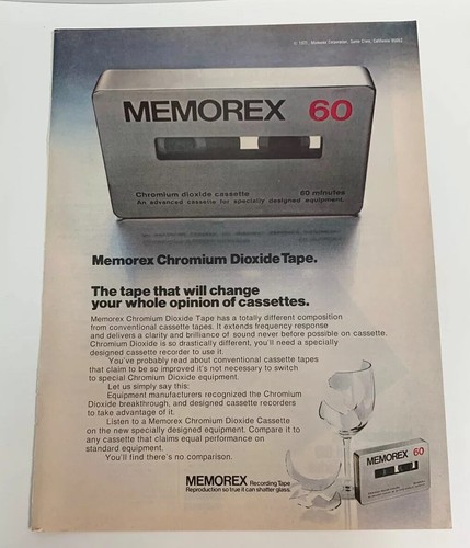 1972 MEMOREX 60 Cassette Tape Chromium Dioxide Print Ad | eBay