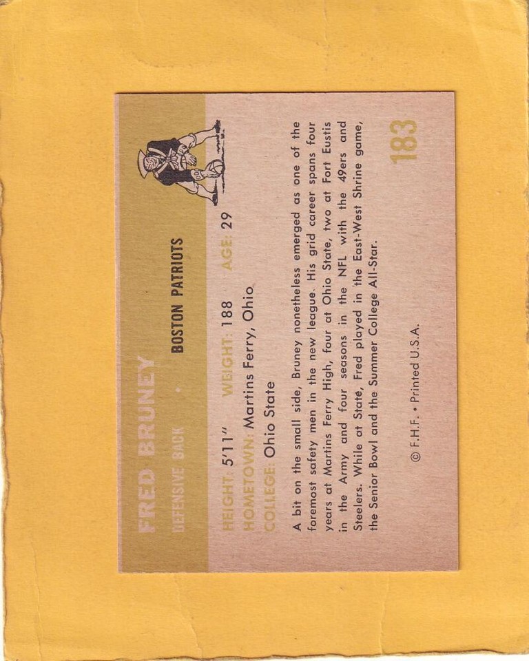 1961 Fleer #183 Fred Bruney Patriots EX/NM #25581 | eBay