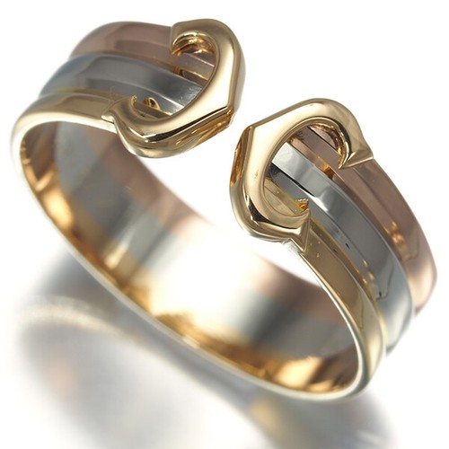 Auth Cartier Ring 2C Double C C2 3color SM EU56 18K 750 Yellow White ...