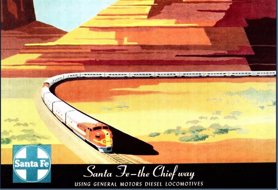 Santa Fe Railroad 1950 The Chief Way Vintage Poster Print Retro Style ...