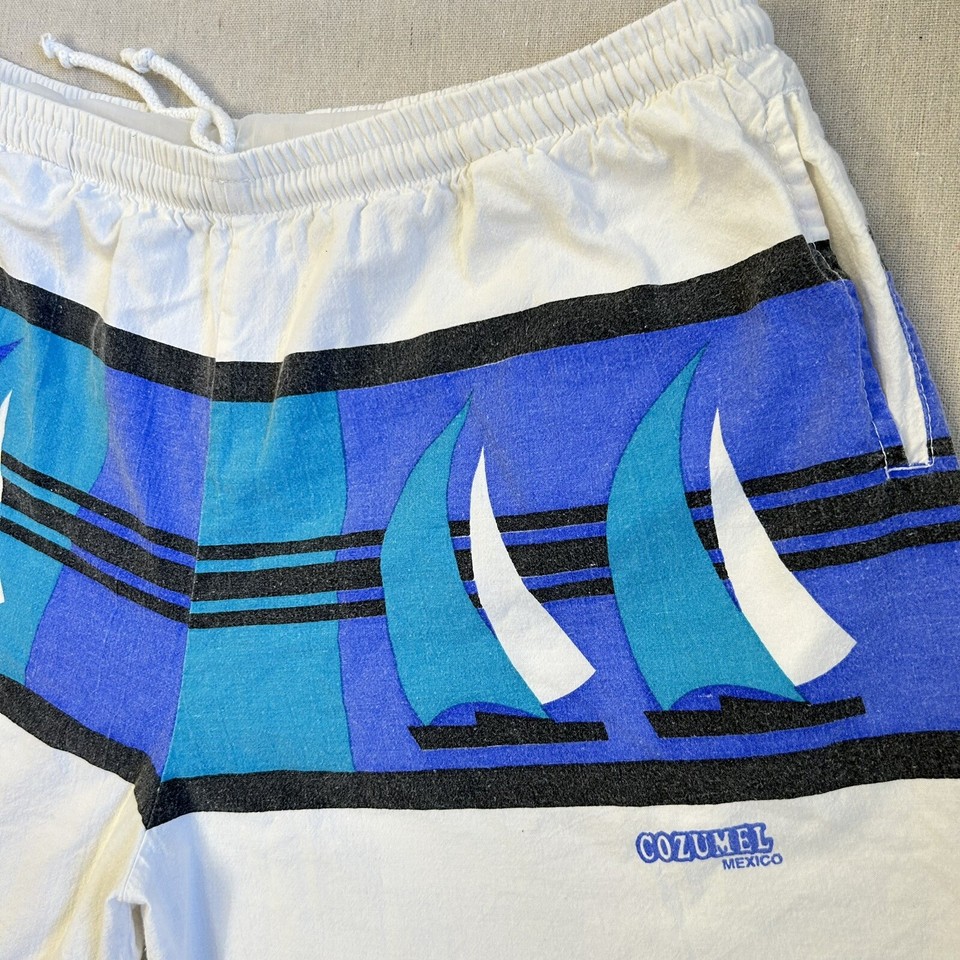 Vtg Crazy Barman Swim Trunks Shorts Mens XL Sailing Print Draw String ...