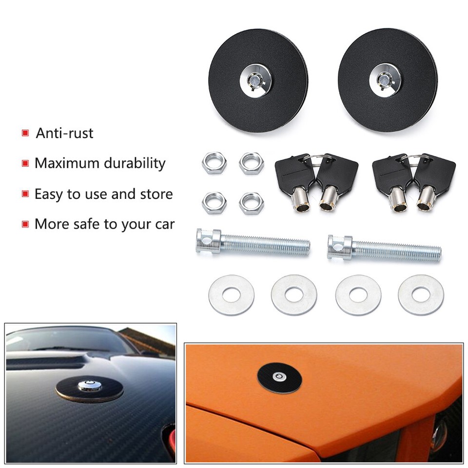 Mount Bonnet Racing Security Hood Pins Latch Kit Lock W/Keys JDM Black ...