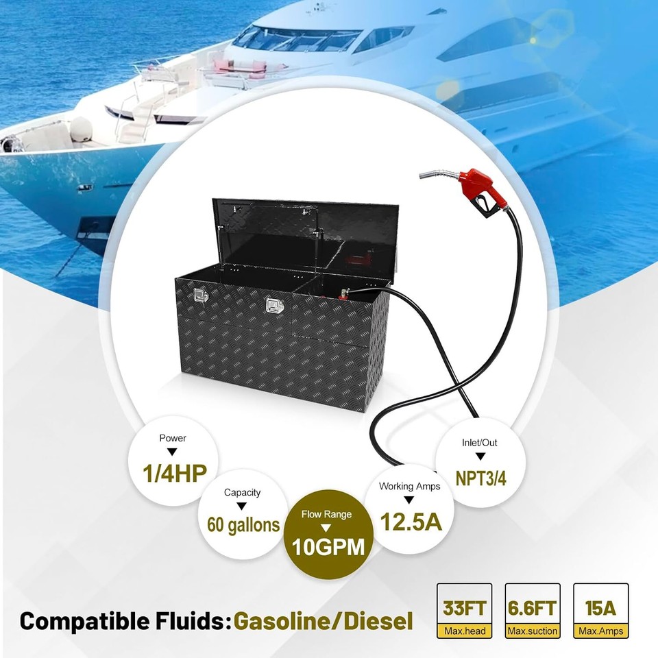 60-Gallon Fuel Tank Tool Box Combo Fuel Transfer Tank & Toolbox with 10 ...