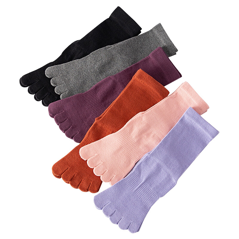 6 Pack Crew Five Finger Toe Socks Women Yoga Long Pilates with Grip Non ...