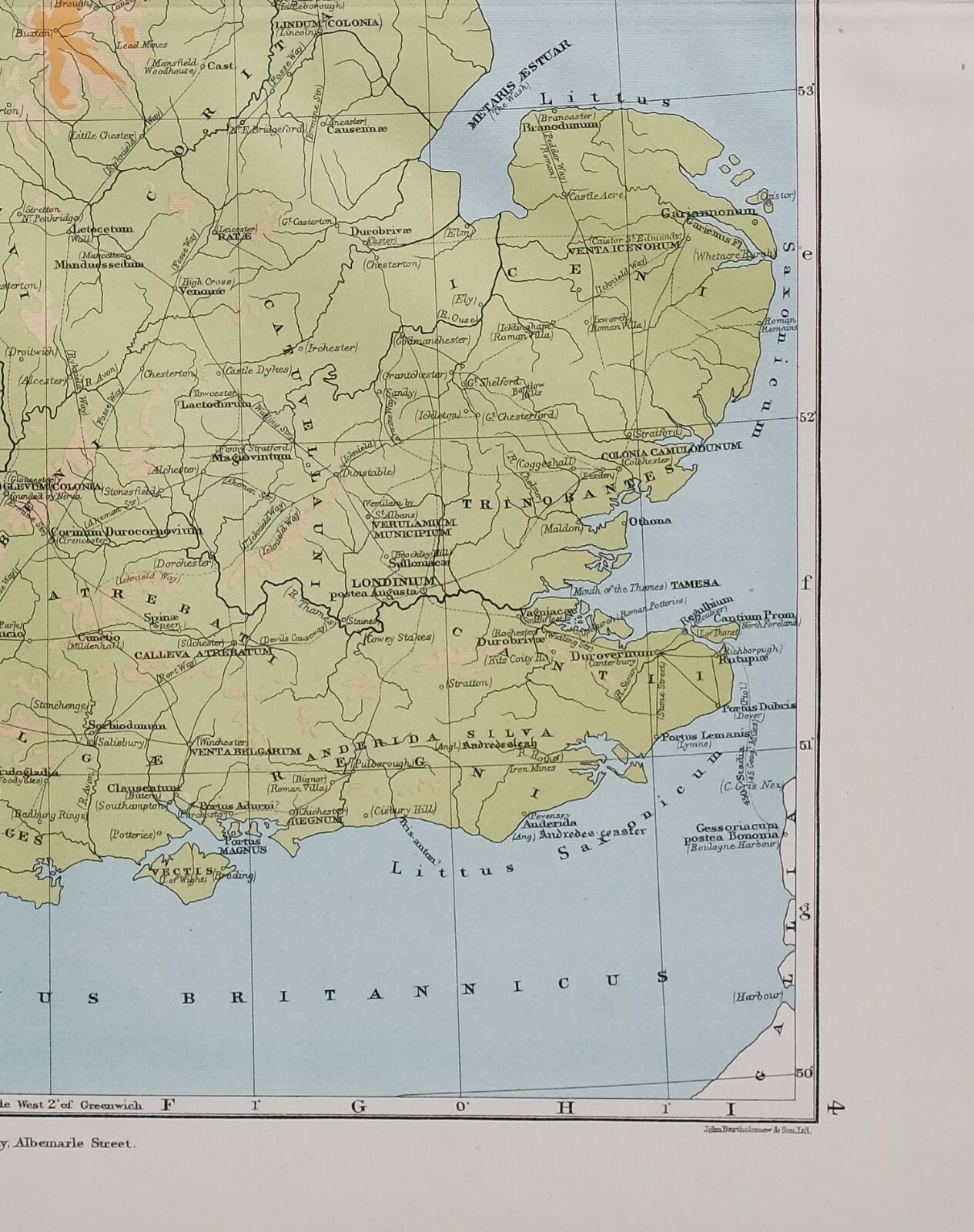 CLASSICAL MAP BRITANNIA LONDINIUM TRINOBANTES VECTIS ORDOVICES TAMESA ...
