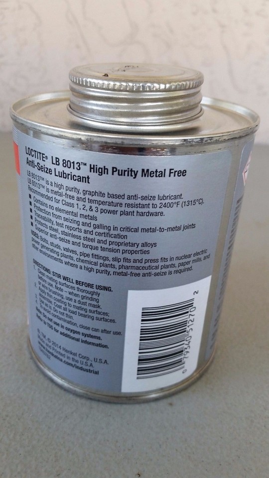 LOCTITE LB 8013 HIGH PURITY METAL FREE ANTI SEIZE LUBRICATE N-7000 16 ...