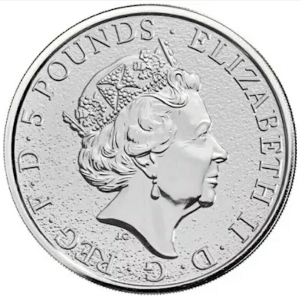 2017 2 Oz Silver £5 Great Britain Queen Beast DRAGON OF WALES BU Coin ...