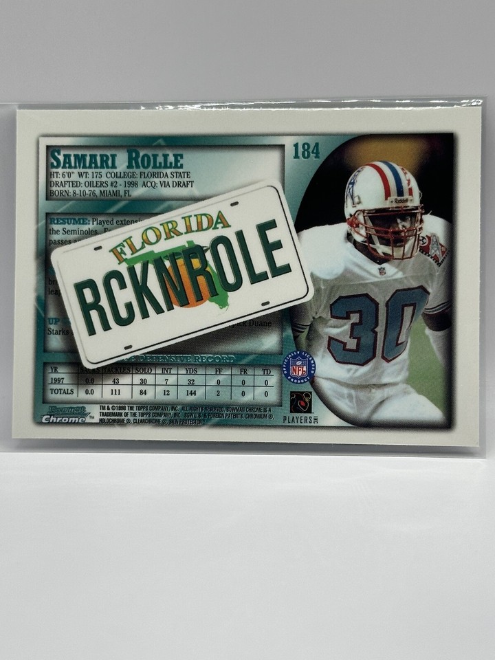 1998 Topps Bowman Chrome Interstate Samari Rolle Rookie RC #184 | eBay