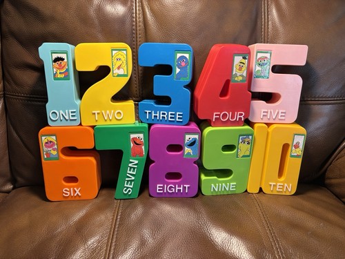 Vtg TYCO SESAME STREET Jumbo Plastic Stacking Numbers 1-10 Blocks 1996 ...