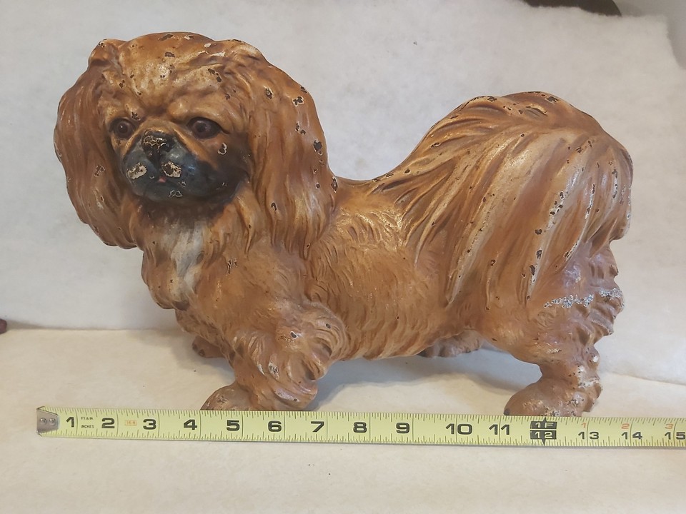 ANTIQUE HUBLEY CAST IRON PEKINGESE DOG DOORSTOP ART STATUE SCULPTURE ...