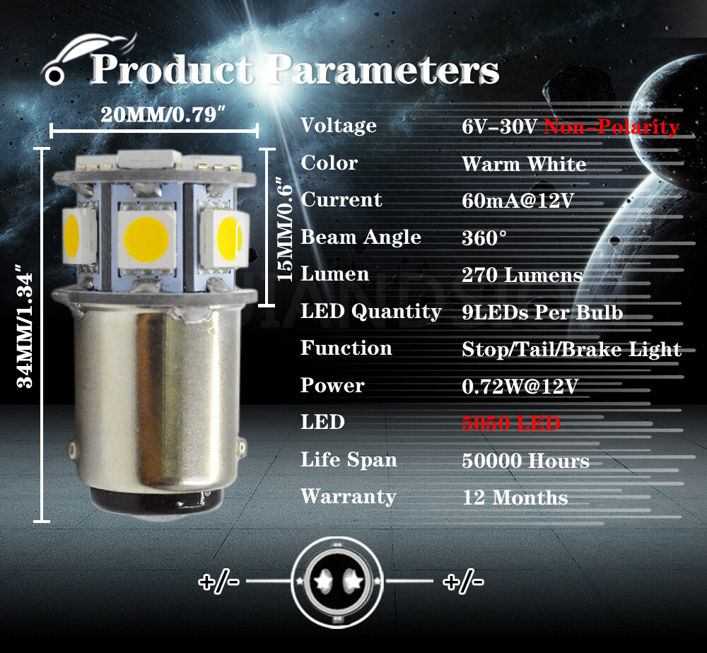 2pcs BA15D 1142 LED Warm White Indicator Side Tail Light Bulb Lamp 6V ...