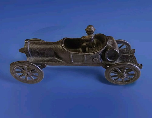 Antique 8" Cast Iron 1910 Stutz Bearcat Early Indy Car Racer W/ Driver ...