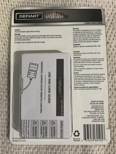 NEW Defiant Universal Garage Door Opener Remote Control with Visor Clip ...