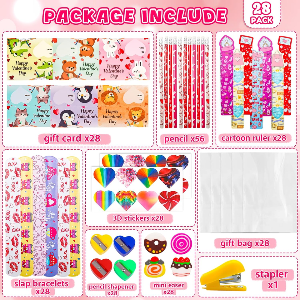 Valentines Day Gifts for Kids - 28 Pack Valentines Stationery Set with ...