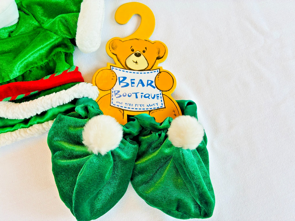 Build a Bear Elf Vtg Red Green Velour Christmas Teddy Costume Outfit 4 ...