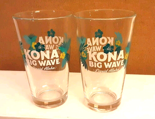 Set Lot of 2 Kona Brewing Co Big Wave Liquid Aloha 16oz Pint Beer Glass ...