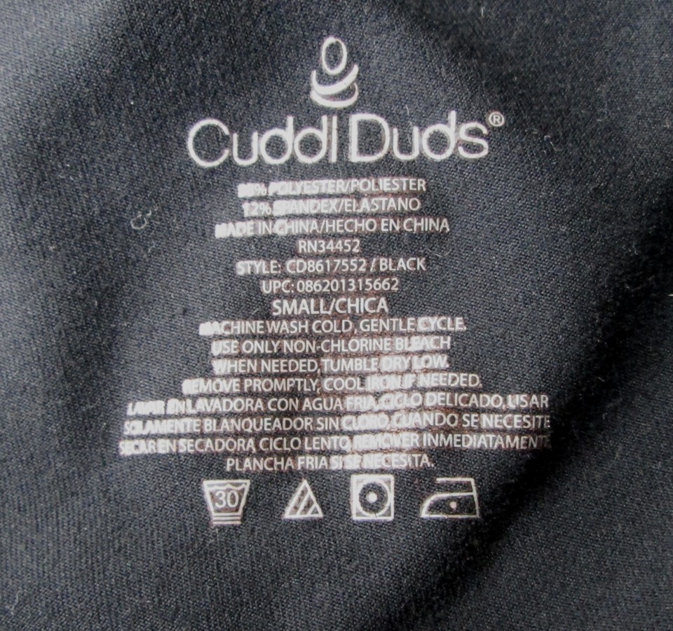 Cuddle Cuddl Duds Womens Black Base Layer Long John or PJ Legging Pants ...