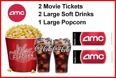 AMC Movie 2 Black Tickets, 2 Large Drinks, 1 Large Popcorn E-Delivery ...