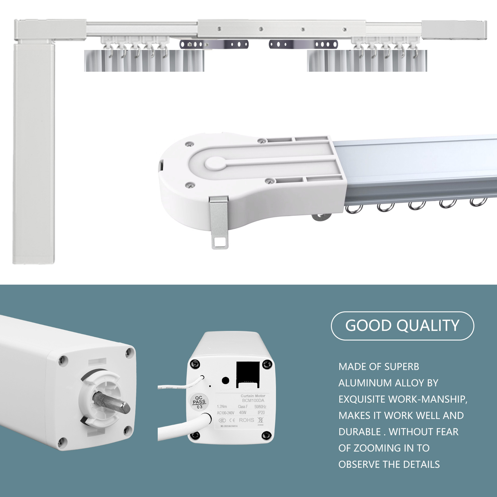 Curtain Motor Track System 87"-244" Motorized Curtain Track Motor ...