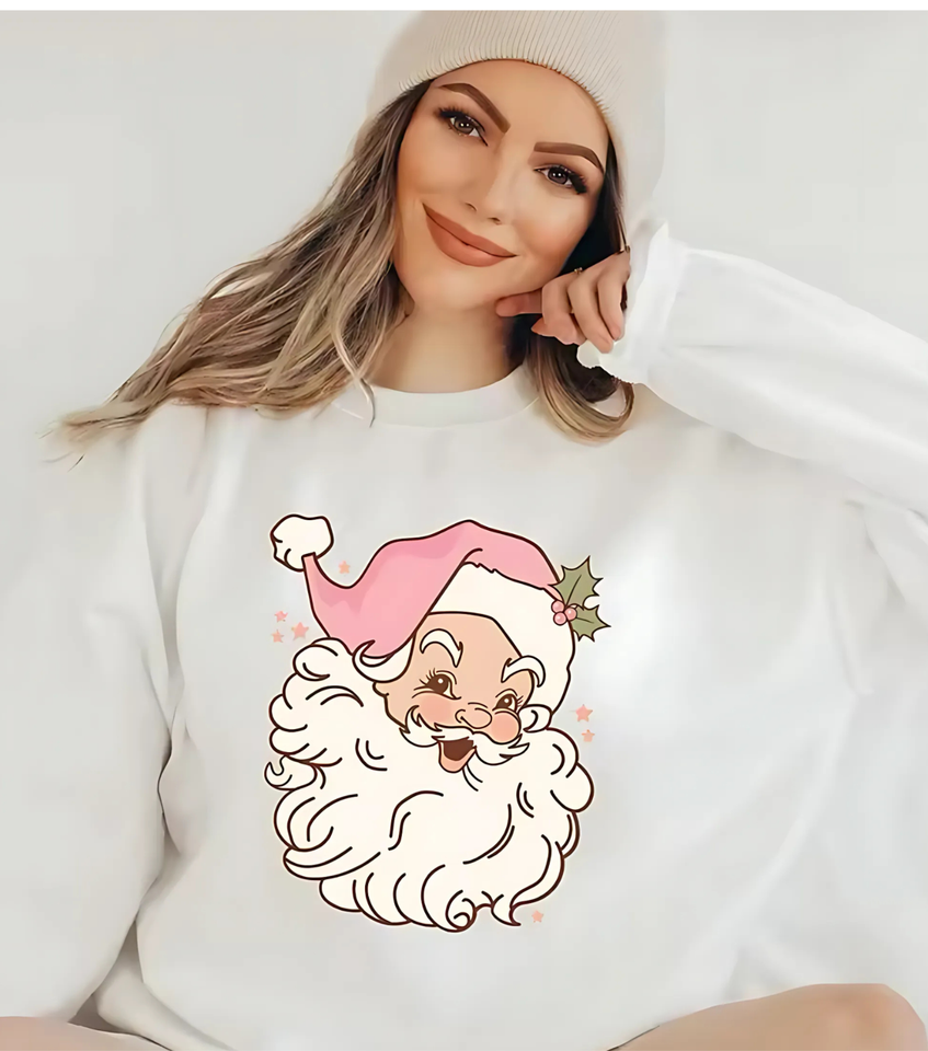 Pink Santa Hat Christmas Sweatshirt Holiday Season Merry Xmas | eBay