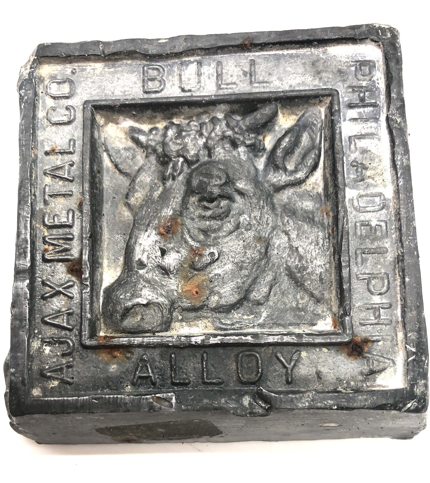 AJAX METAL Co BULL ALLOY PHILADELPHIA Old Advertising Paperweight Store ...
