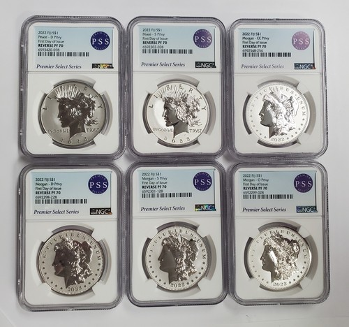 2022 MORGAN & PEACE Dollar 6 Coin Set NGC REV PF 70, Premier Select ...