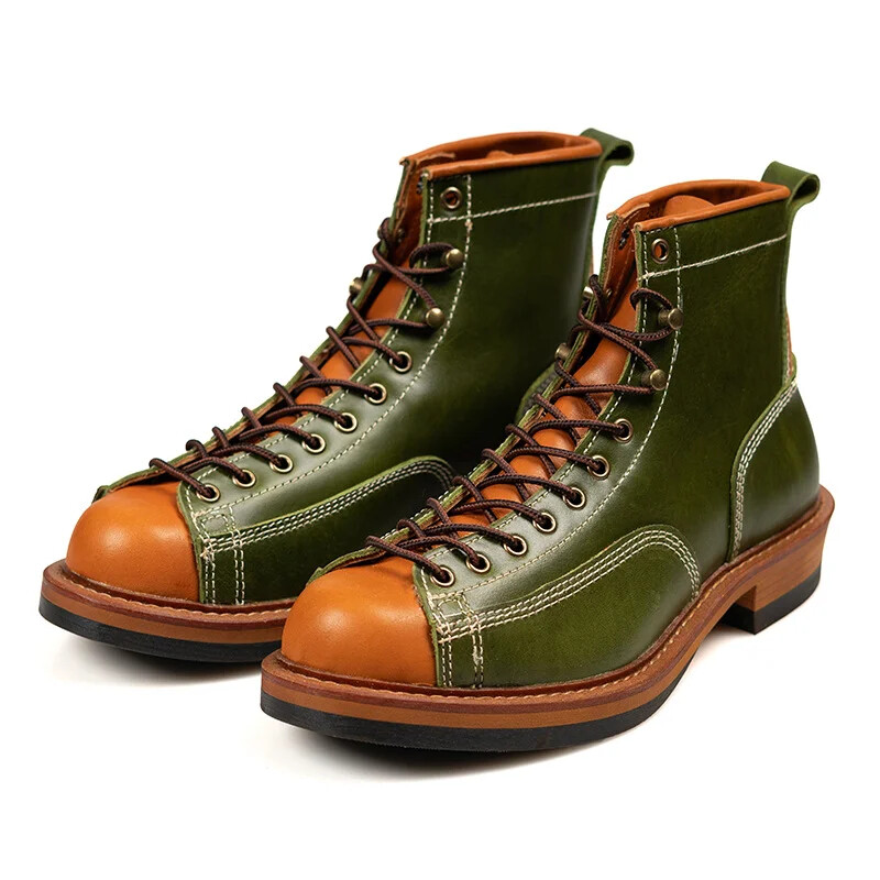 Men's 2 Toned Handcrafted Leather Roofer Monkey Lace to Toe Boots | eBay
