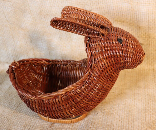 Vintage Wicker Bunny Planter, Woven Rabbit, Intricate Rattan Basket ...