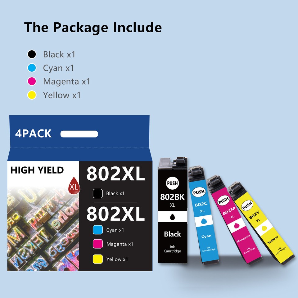 4PK 802XL T802XL Ink For Epson WorkForce Pro WF-4720 WF-4730 WF-4734 WF ...