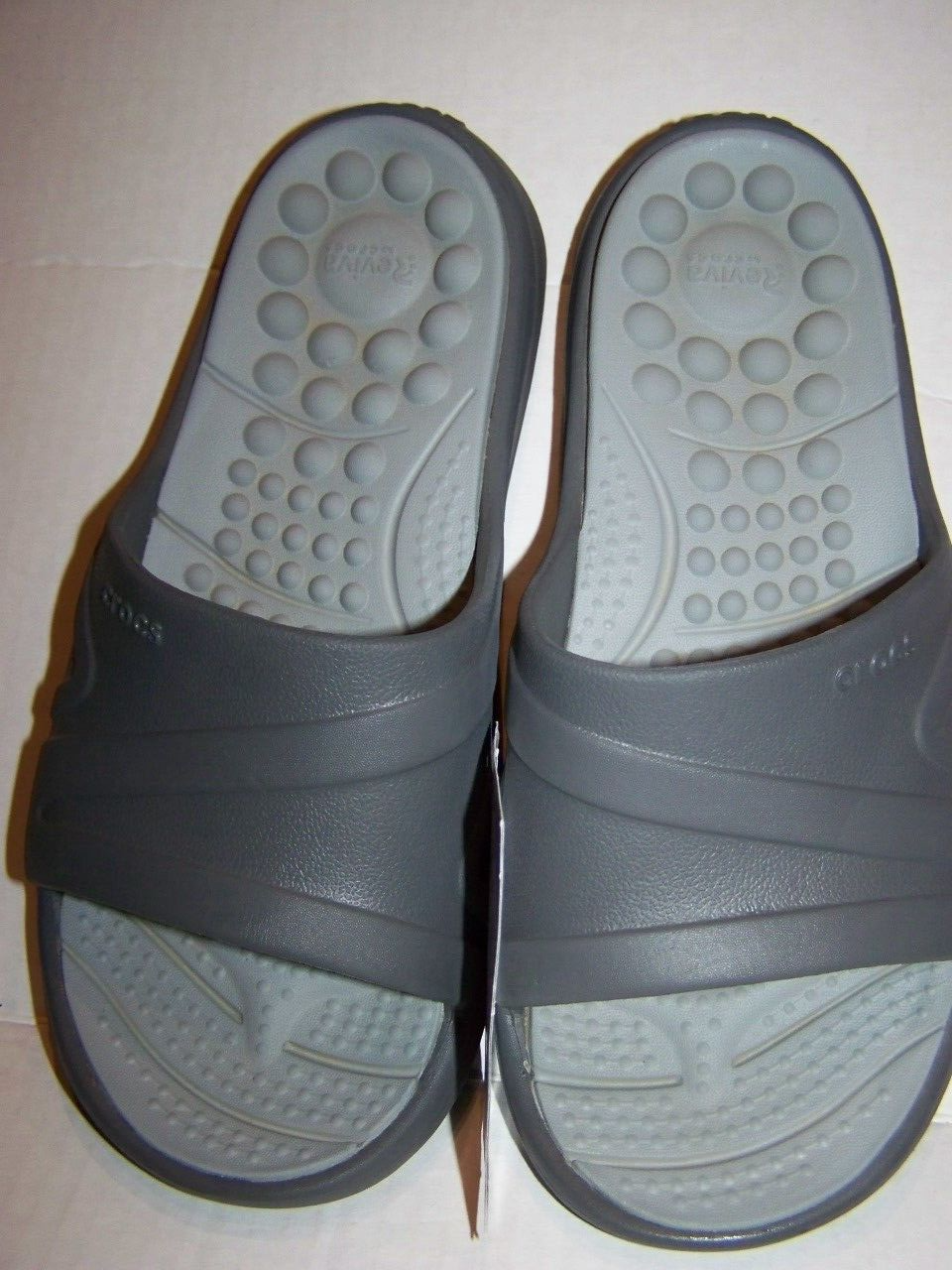 Crocs Revive Grey Croslite foam Lightweight Comfort Slides Sandals ...