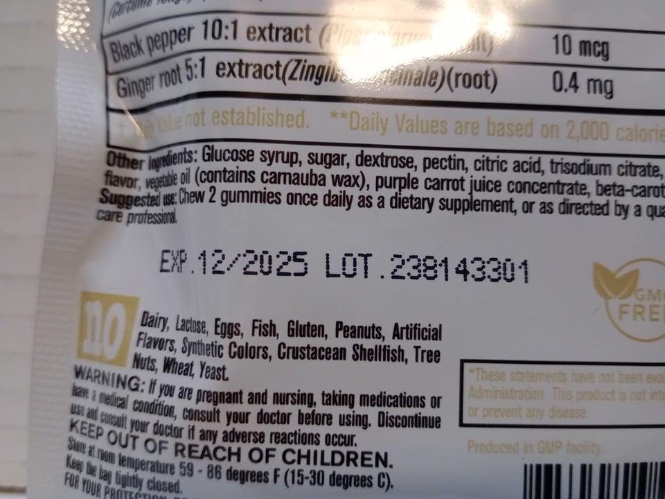 (6) Vita Globe Turmeric Ginger Black Pepper Gummies Antioxidant Gluten ...