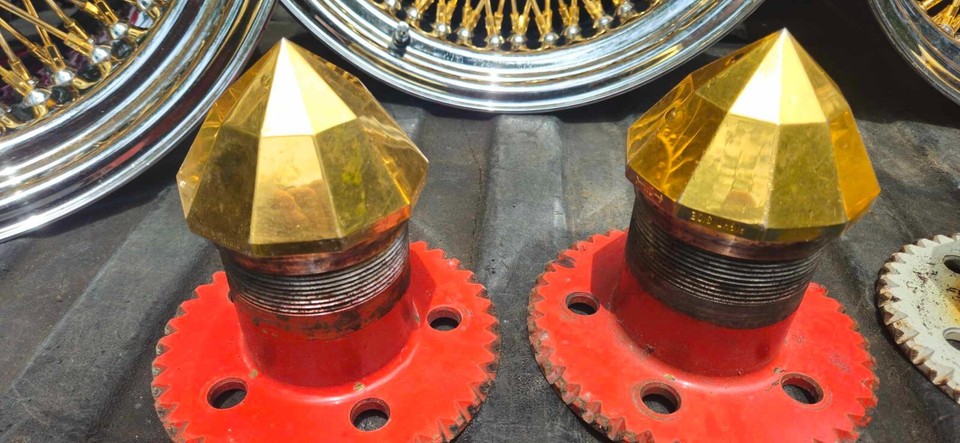 (4) 17x9 Center Gold 100 Radical Authentic Dayton Wire Wheels Caps ...