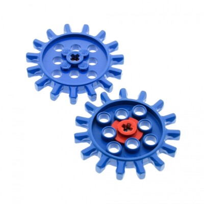 2x Lego Technic Gear Blue Red Z15 15 Teeth with Axle Hole Wheel Gears ...