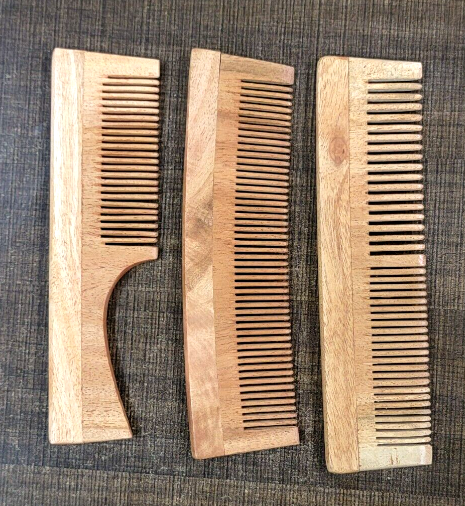 Set of 3 100% Natural Heathy Neem Wood Comb for Hair Growth Anti ...