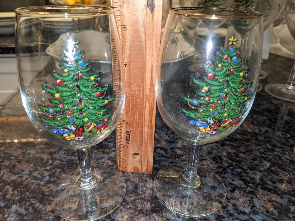 12 Oz Set of 8 & 8 Oz Set of 2 Glassware Wine Christmas tree SPODE Gold ...