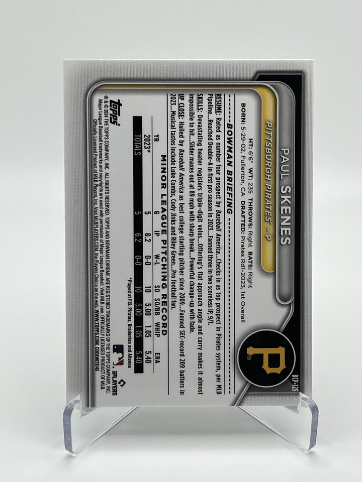 Paul Skenes 2024 Bowman - Chrome Prospect Green Grass Refractor #23/99 ...