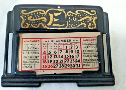 Vtg 1949 Small Tin Desk Calendar with hand painting and Monogram "E" | eBay