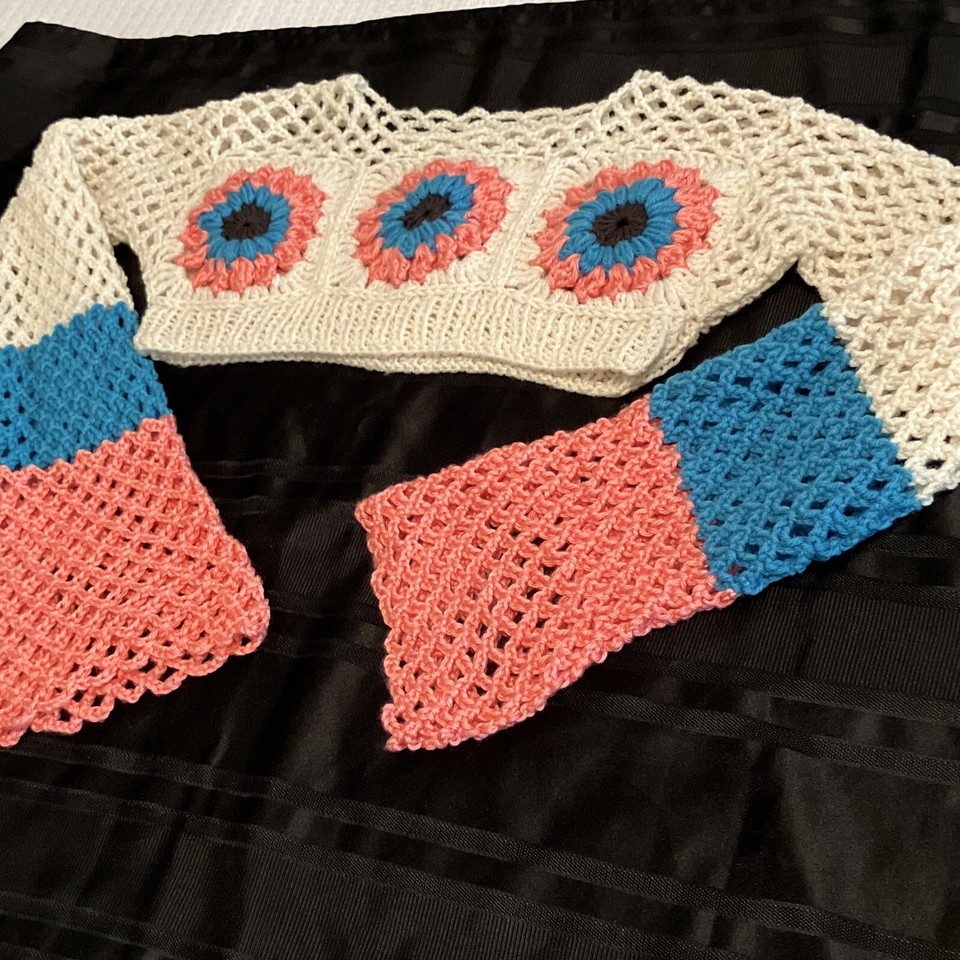 Handmade Crochet fishnet Boho Sunflower Granny Square bell Sleeve crop ...