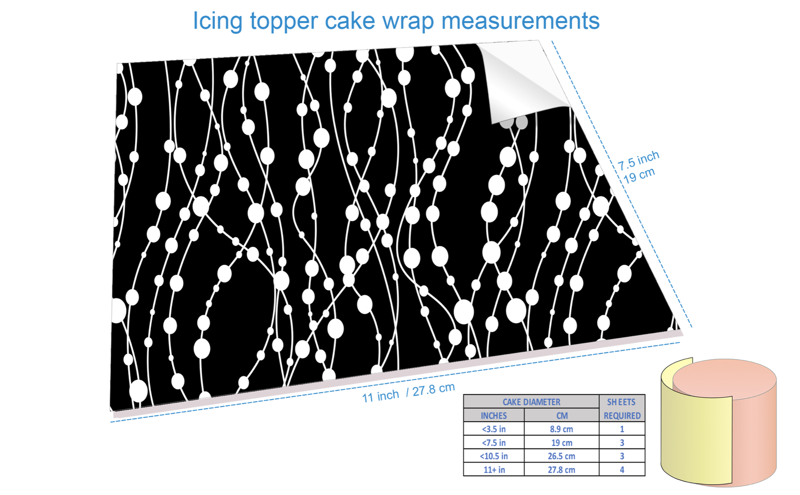 BLACK & WHITE DESIGN WRAP AROUND EDIBLE CAKE TOPPER ICING SHEET ...