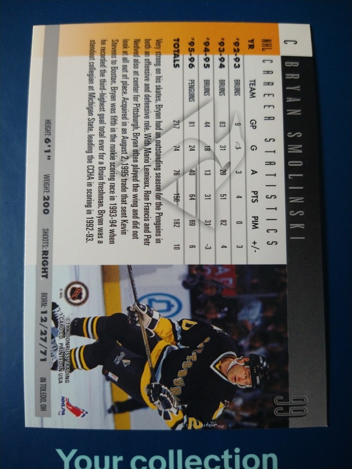 1996 Donruss Hockey Bryan Smolinski #99 Pittsburgh Penguins | eBay