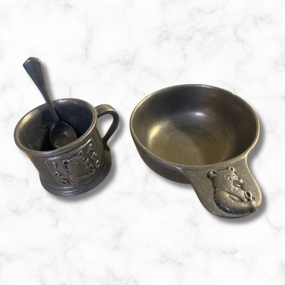 Vintage Pewter Baby Feeding Set by Carson – Cup Spoon Bowl Teddy Bear ...