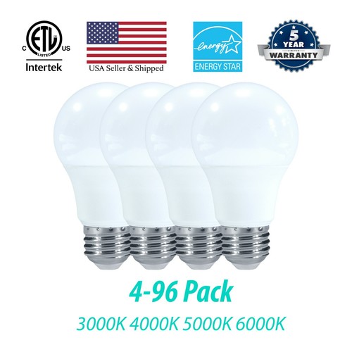 4-96 Pack A19 9W Dimmable LED Bulbs 800 lms UL & Energy Star [3000 ...