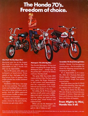 THE HONDA 70'S FREEDOM OF CHOICE CT70 SL70 CL-70K2 SALES AD/ VINTAGE | eBay