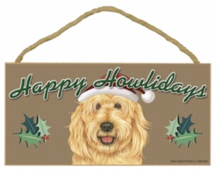 GOLDENDOODLE--Happy Howlidays Dog Decorative Wood Plaque/Sign 5" x 10 ...